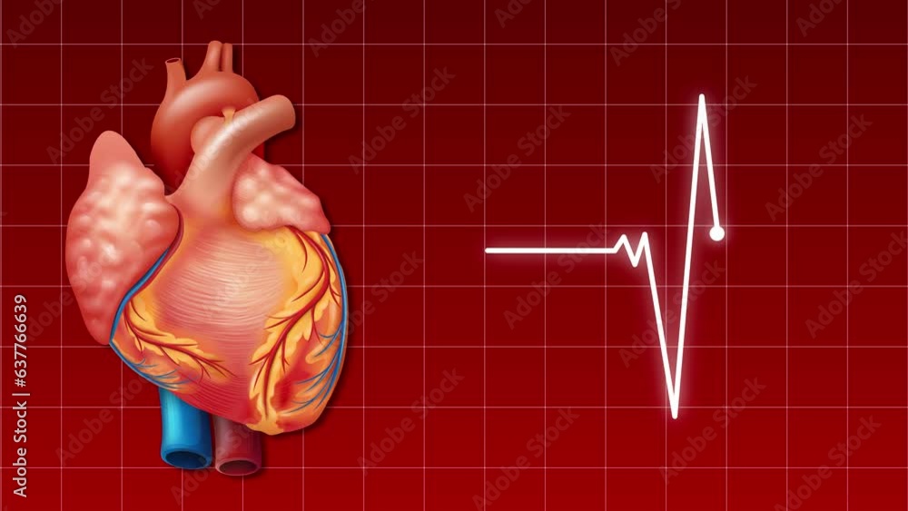 Medical human heart anatomy showing normal heart beat wave motion on ...