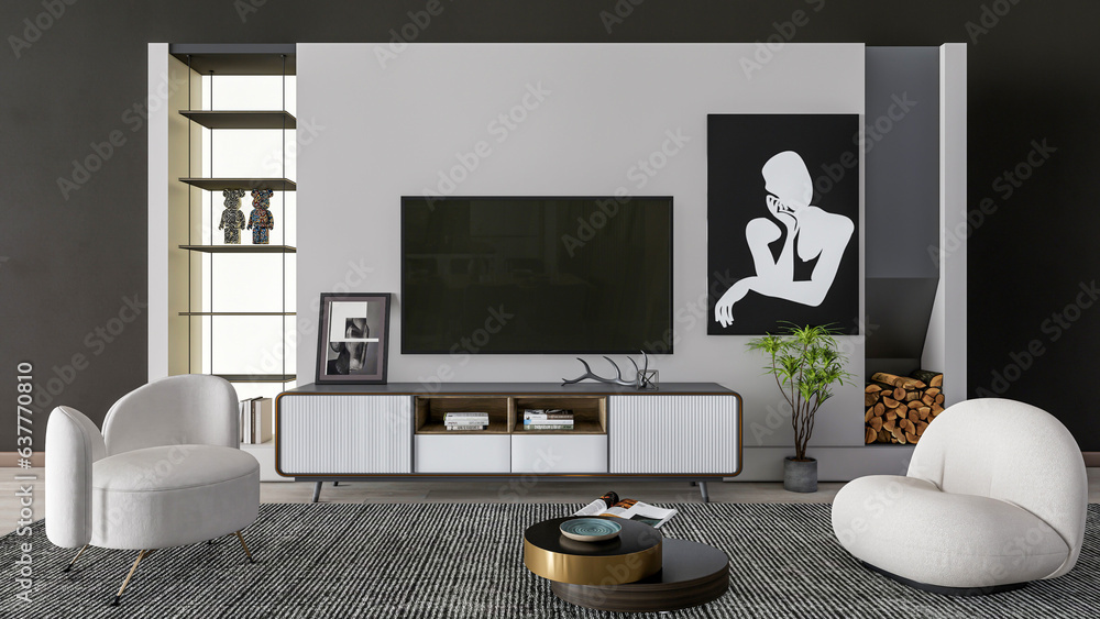 3d rendering modern tv wall unit for living room interior scene Stock ...