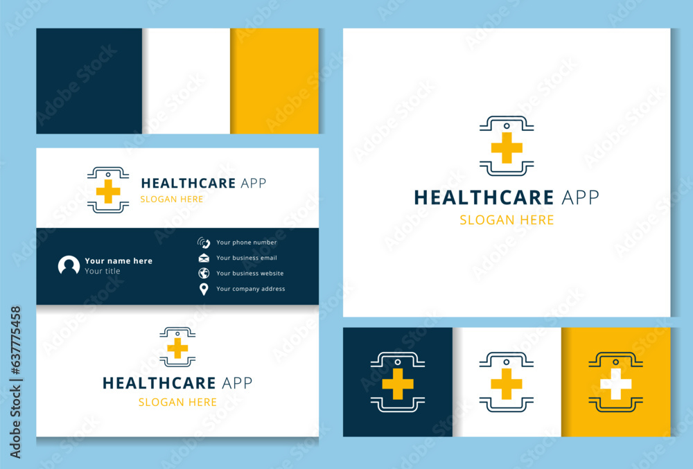 Healthcare app logo design with editable slogan. Branding book and ...