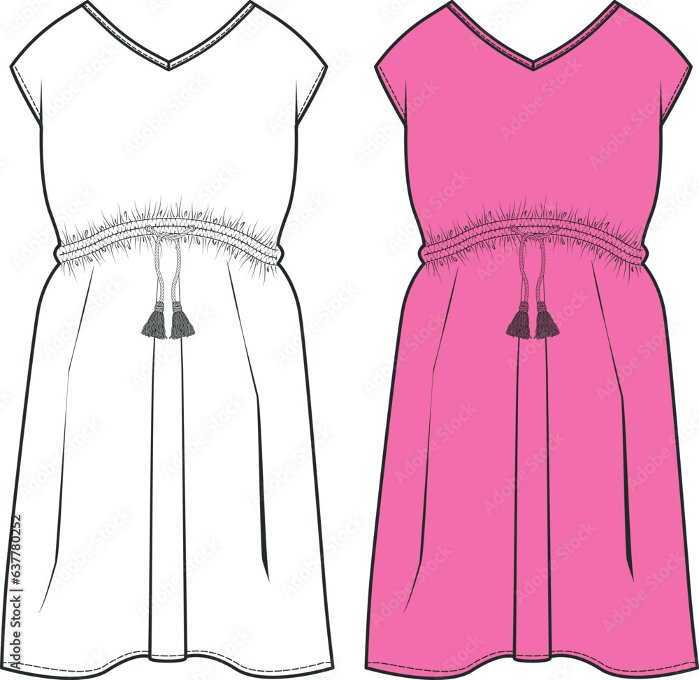 Dress Design Technical Drawing, Dress Vector Illustration Perfect for ...