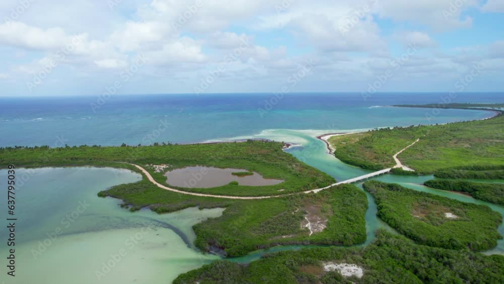 drone fly above Tulum Mexico Sian Kaʼan Reserve a biosphere with ...