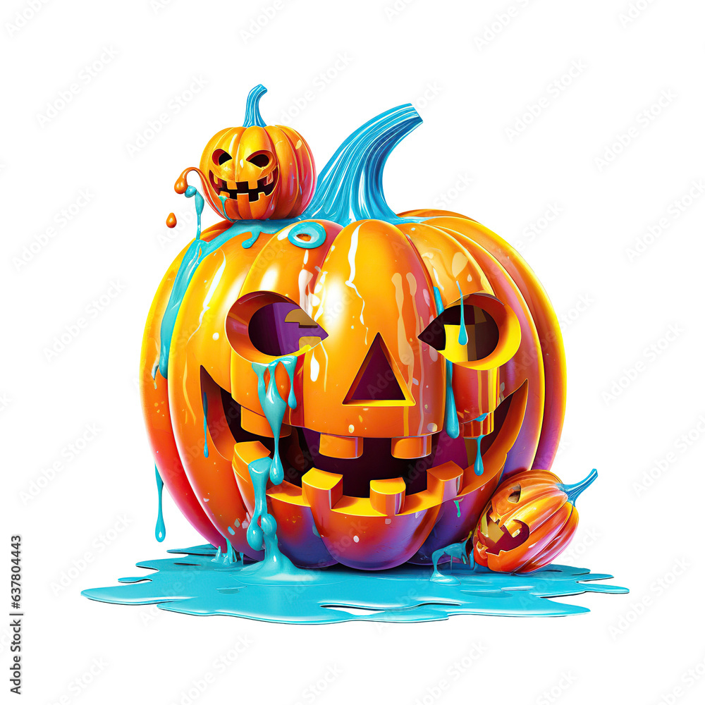 Spooky halloween pumpkin with dripping paint, isolated Jack O Lantern ...