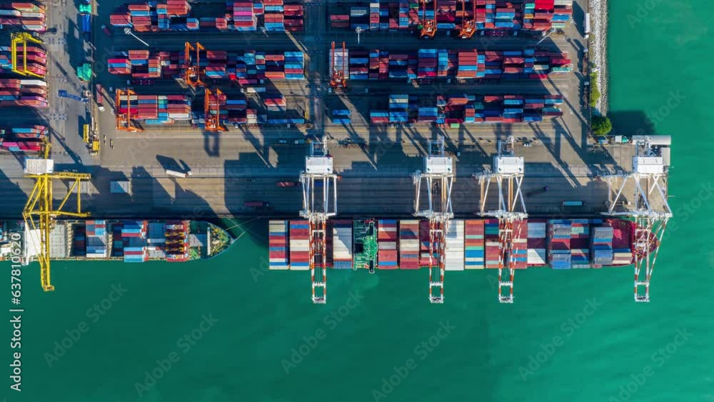 Time lapse Shipyard Cargo Container Sea Port Freight forwarding service ...