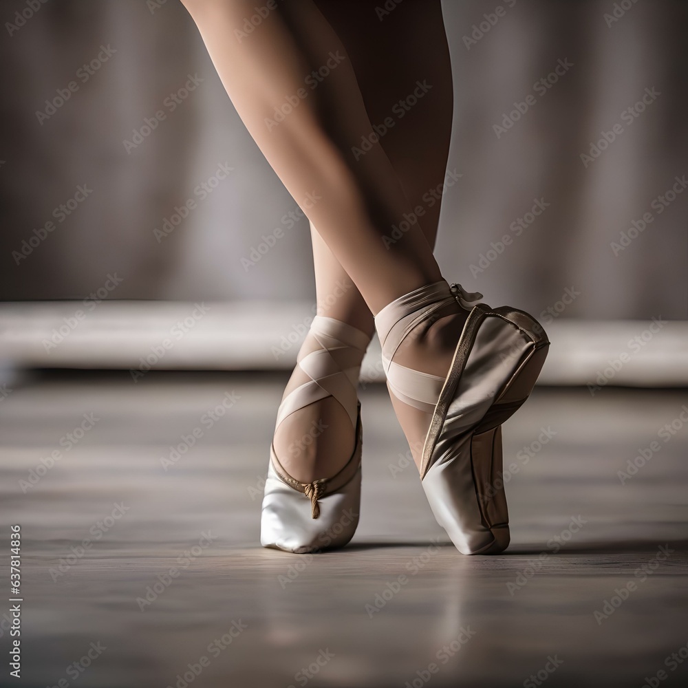 A close-up of a dancer's feet on a worn-out stage, capturing the ...
