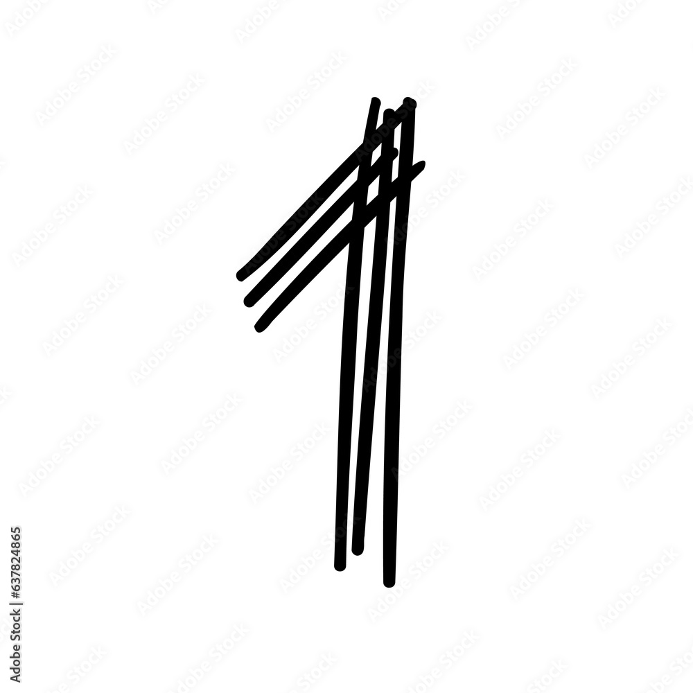 Digit number one scribble font in doodle scribble brush hand drawn ...