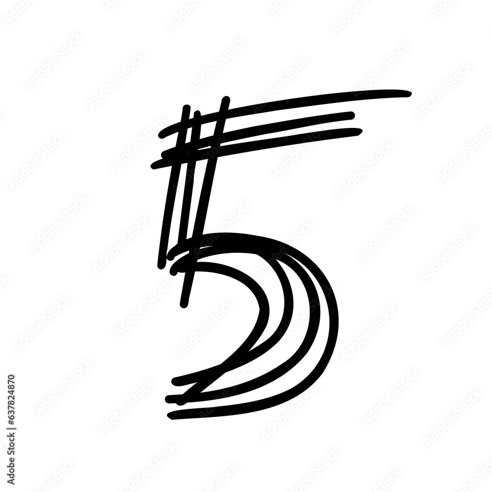 Digit number five scribble font in doodle scribble brush hand drawn ...