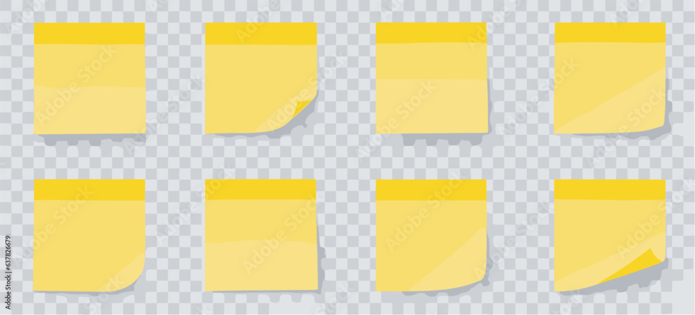 Realystic set stick note isolated on transparent background. Yellow ...