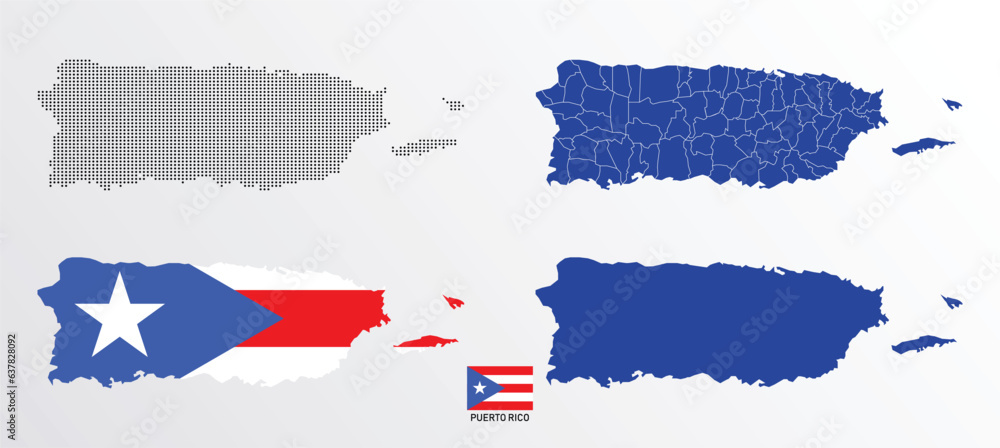 Set of political maps of Puerto Rico with regions isolated and flag on ...