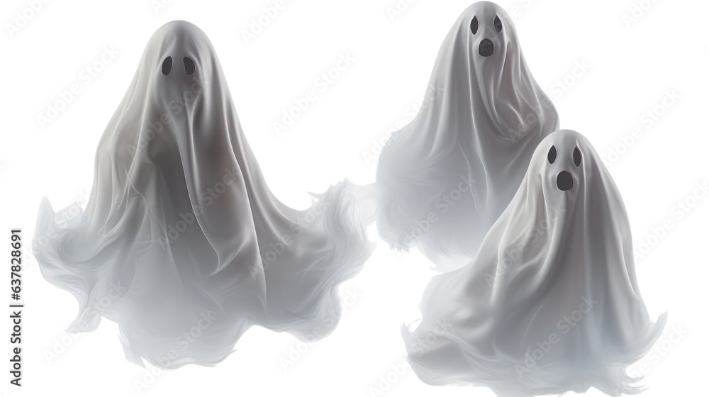 Halloween ghosts isolated on white transparent background Stock ...
