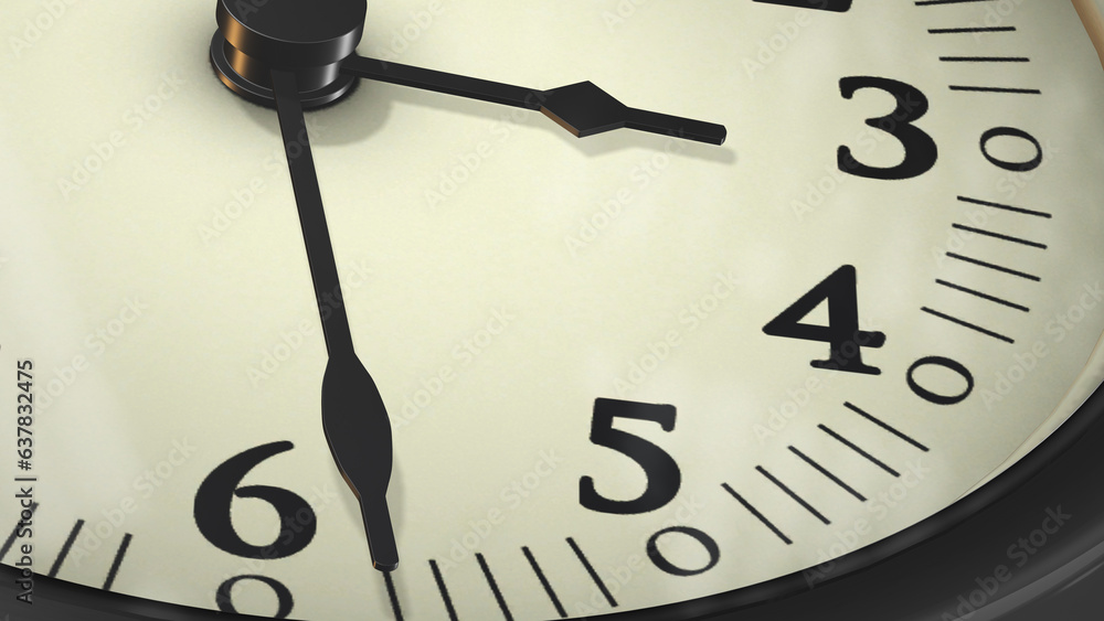 Close-up clock timelapse animation showing 15 minute, from 3.15 o'clock to 3.30 o'clock Stock ...