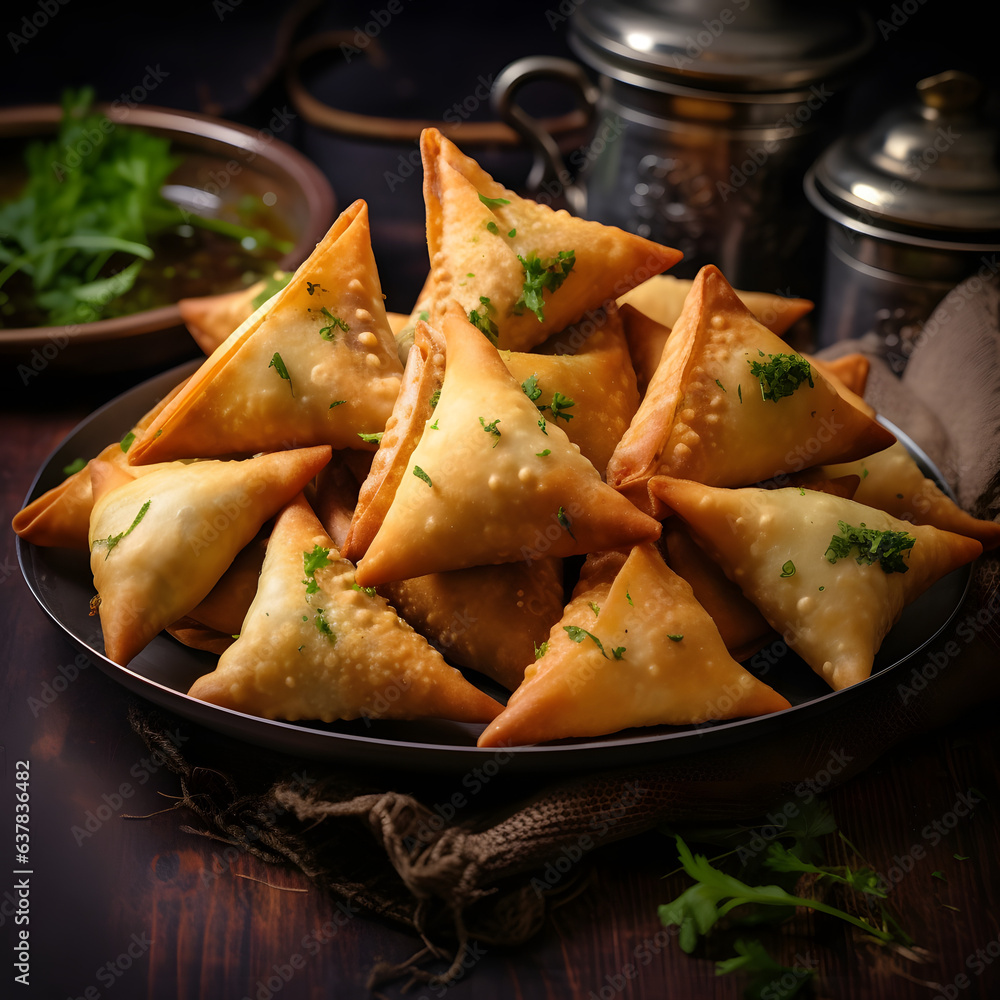Vegetarian samsa or samosas.Indian special traditional street food ...