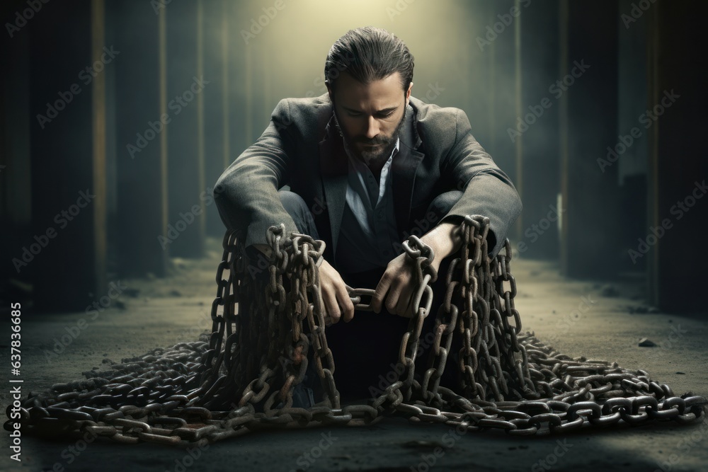 Office man chains by office work. Generate Ai Stock Photo | Adobe Stock