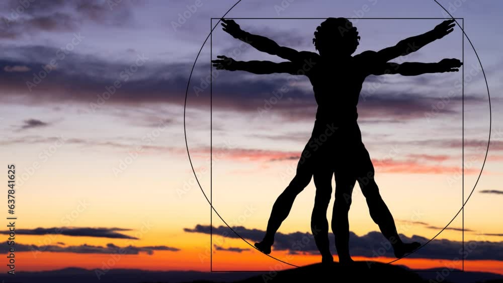 The Vitruvian man: Time Lapse at Twilight with Colourful Sky and Dark ...