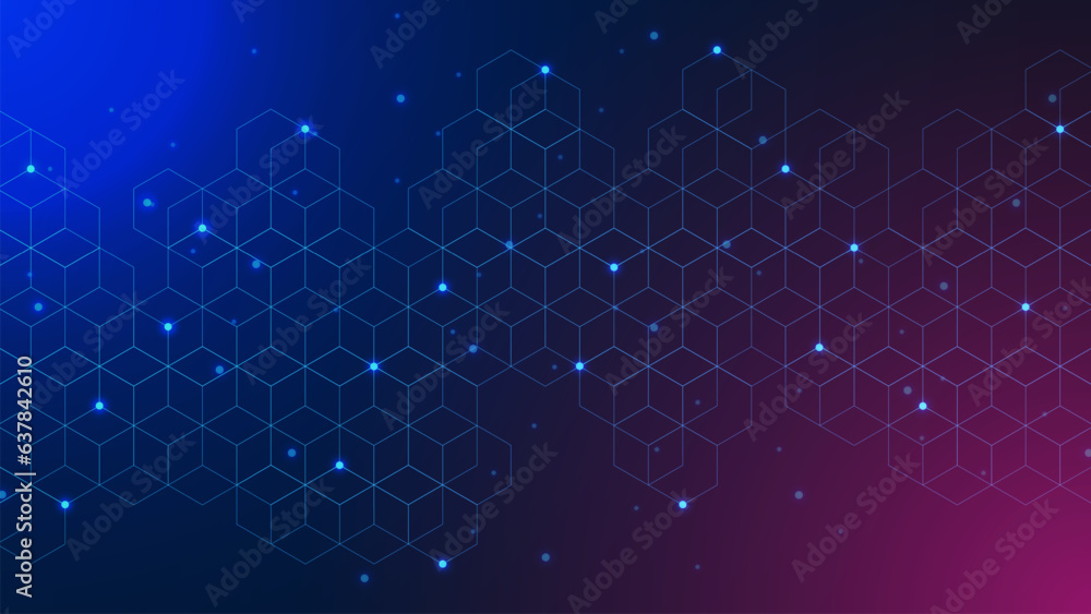 Abstract hexagonal pattern with connect the dots. Global network ...