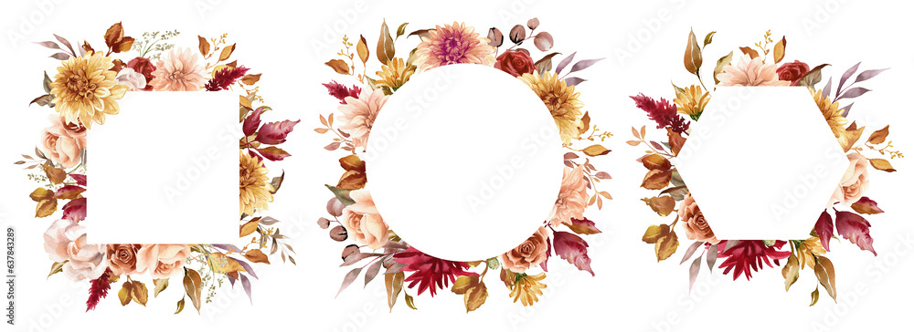 Autumn floral frame PNG. Fall wreath. Rusty flowers border. Terracotta ...