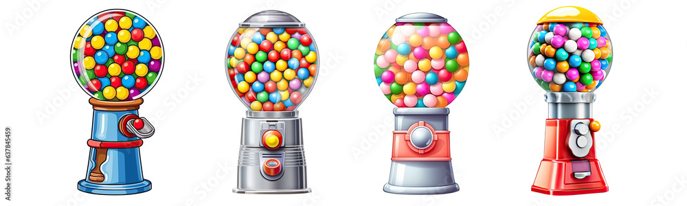 Set of Cartoon gumball machine illustration , gumball machine ...