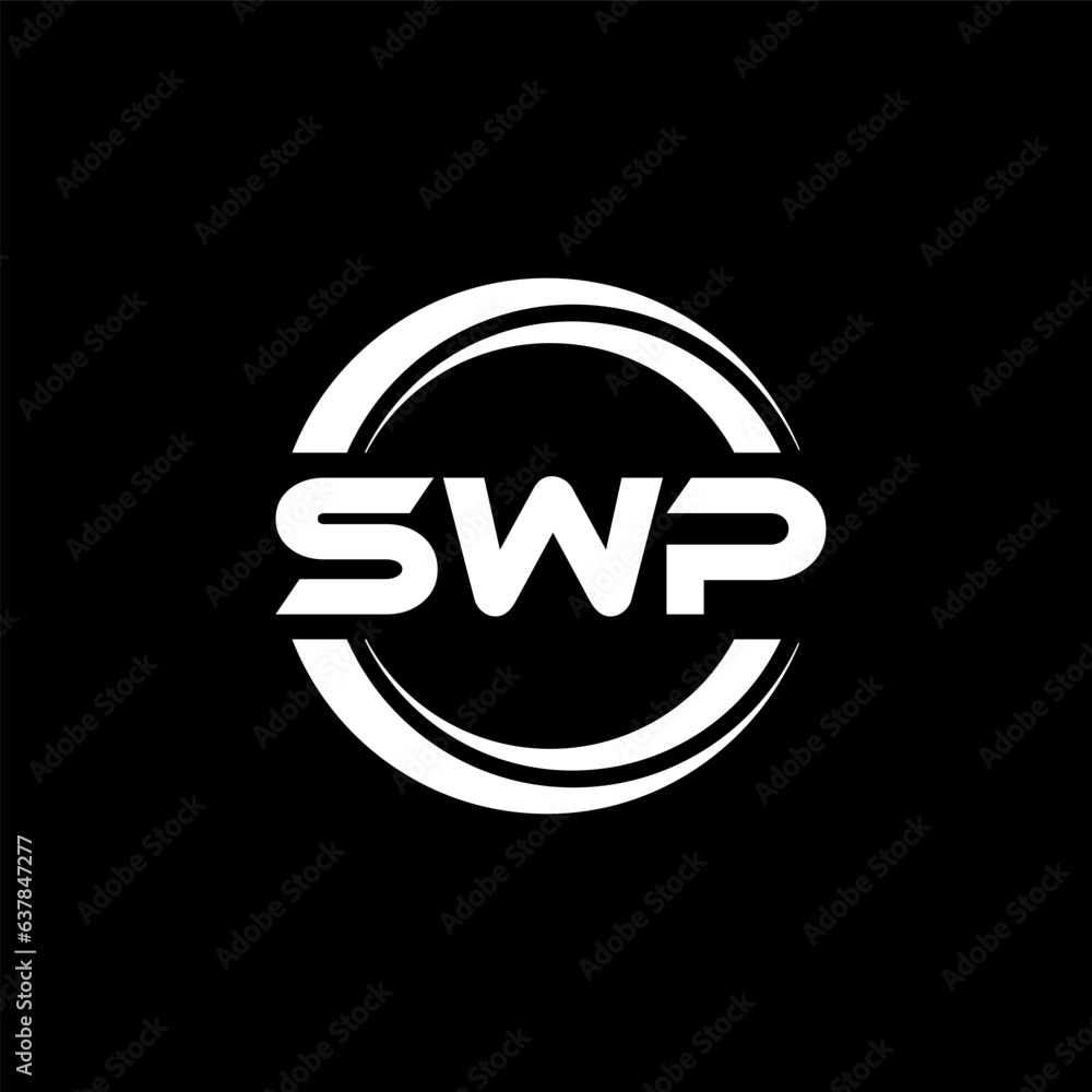 SWP letter logo design with black background in illustrator, vector logo modern alphabet font ...