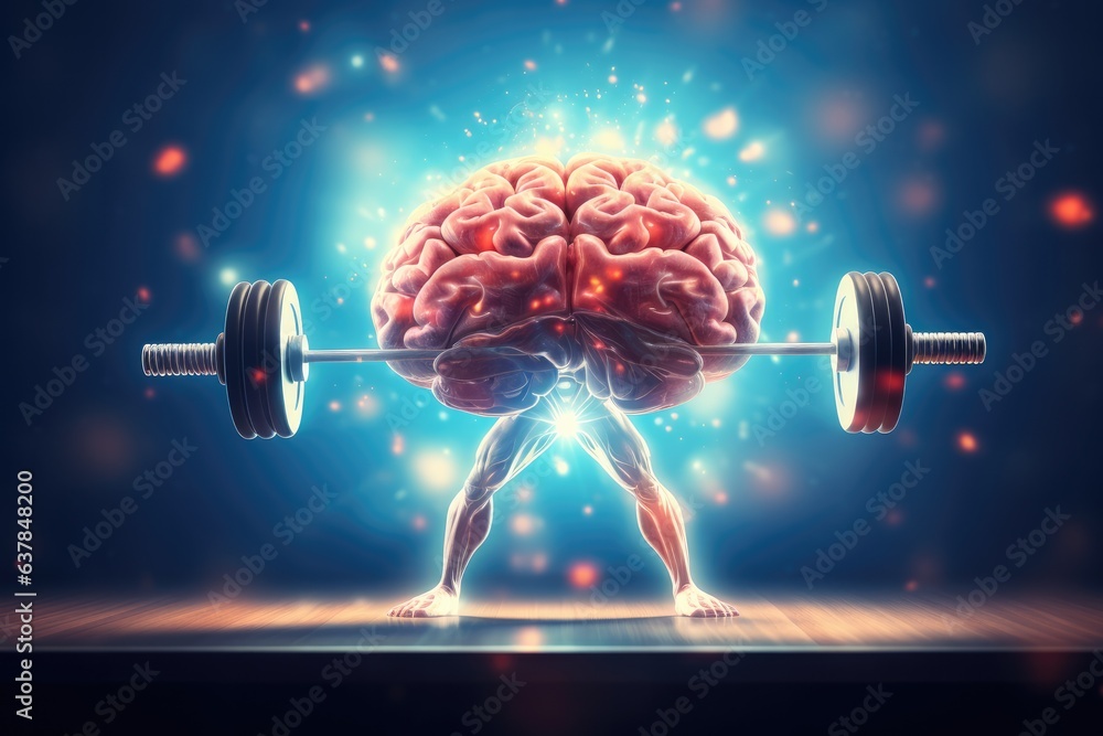 Human brain is lifting a heavy dumbbell, better brain memory concept ...