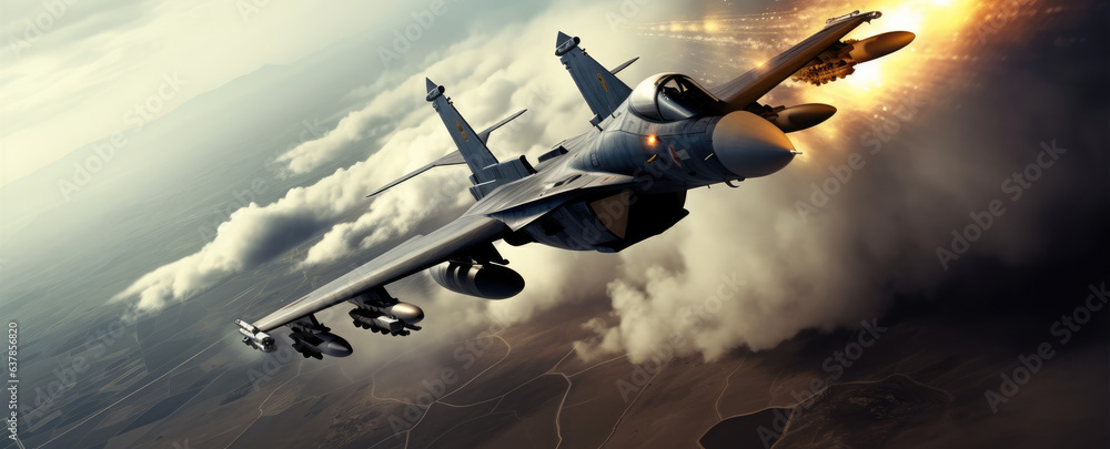 Military fighter jet crosses over a target bombing location during an ...