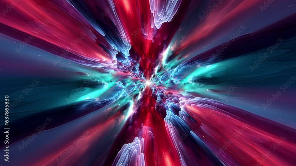 Loop of Abstract 3D hypnotic blue and red hyperspace cloud vortex warp ...
