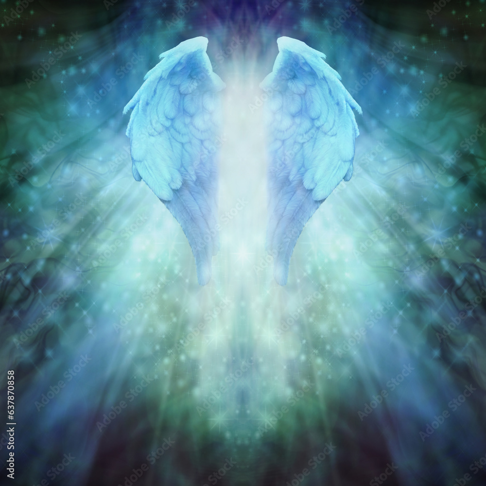 Blue Green Angel Healing Spiritual template background - a pair of ...