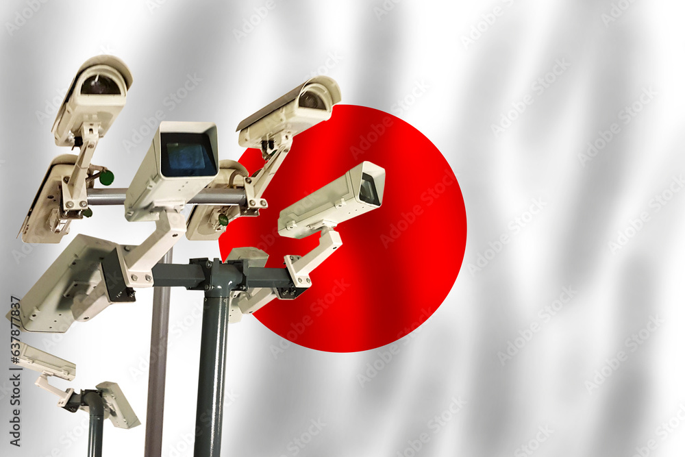 Japanese CCTV camera on the flag of Japan Surveillance, security ...