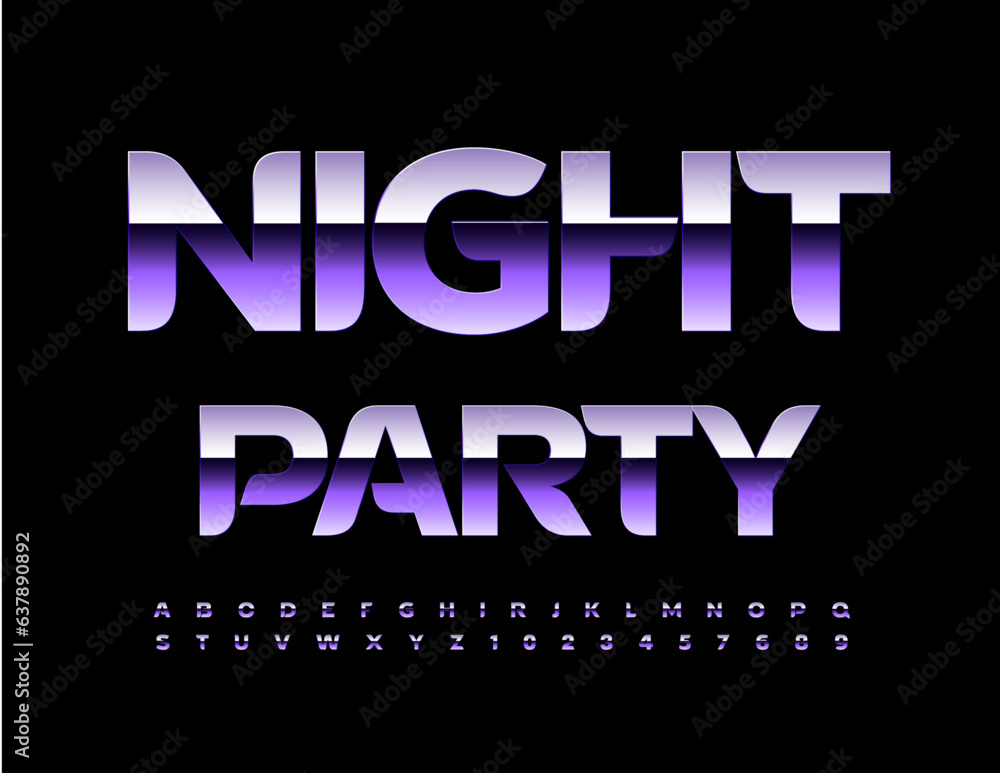 Vector metallic Sign Night Party. Modern Elegant Font. Artistic ...