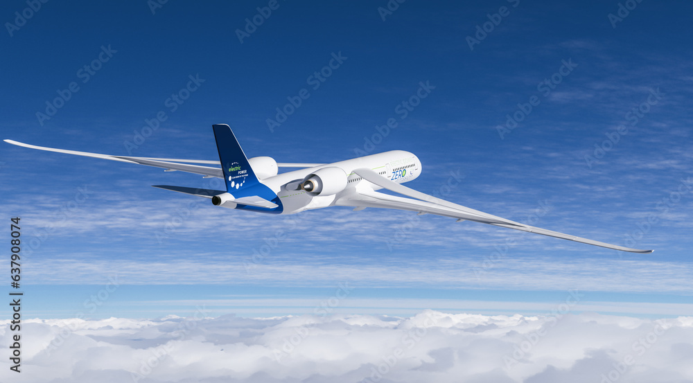 electric powered commercial Aeroplane flying in the sky - future ...