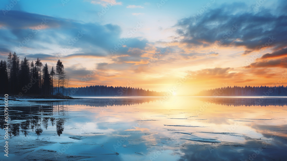 sunrise sky background with lake Stock Photo | Adobe Stock