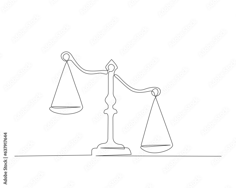 Continuous one line drawing of justice scale or law balance scale ...