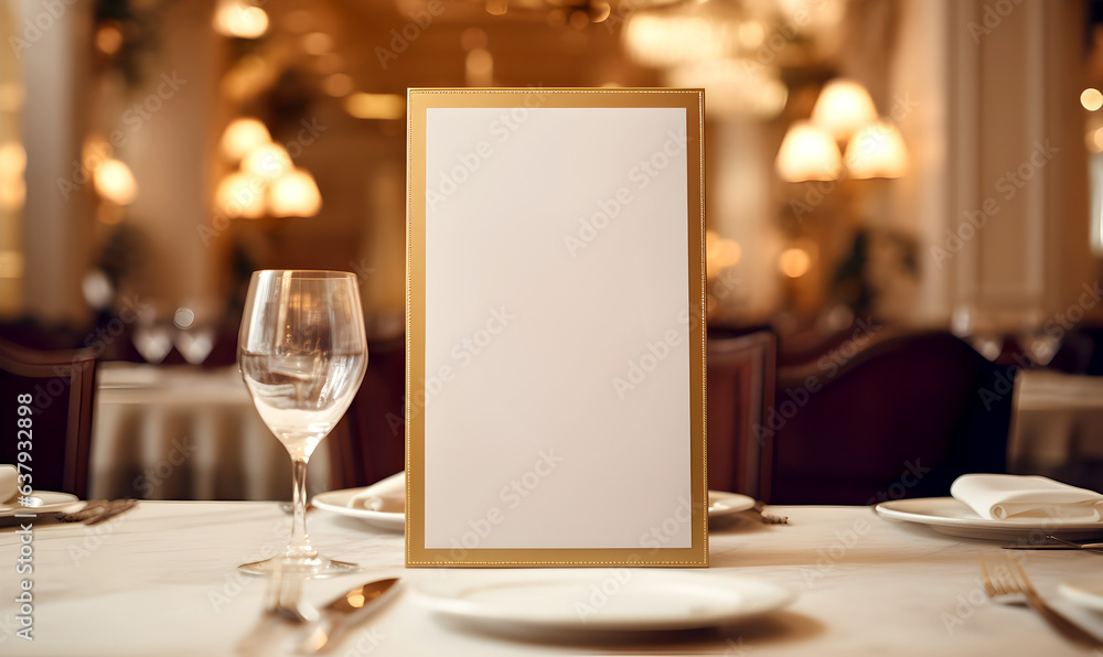 menu de restaurant vierge avec cadre en bois, dans un décors de ...