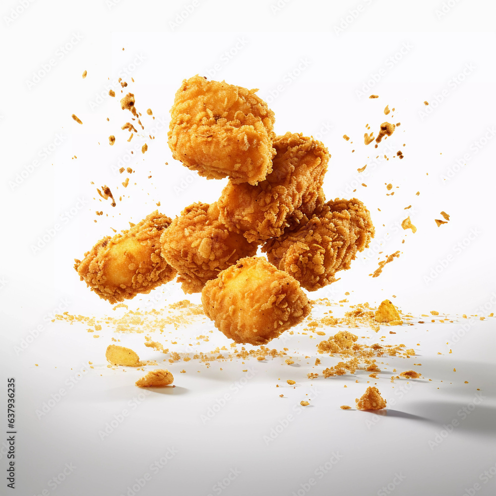 Fresh chicken nuggets floating in the air. Tasty and delicious . Stock ...