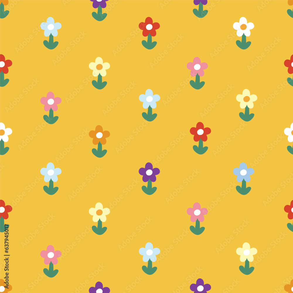 Seamless pattern of cute flower in colorful background.Tiny icon.Floral ...