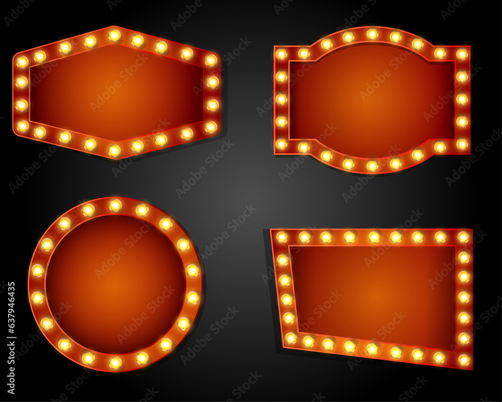 Retro lightboxes, cinema signs or billboard signage. Vector movie ...