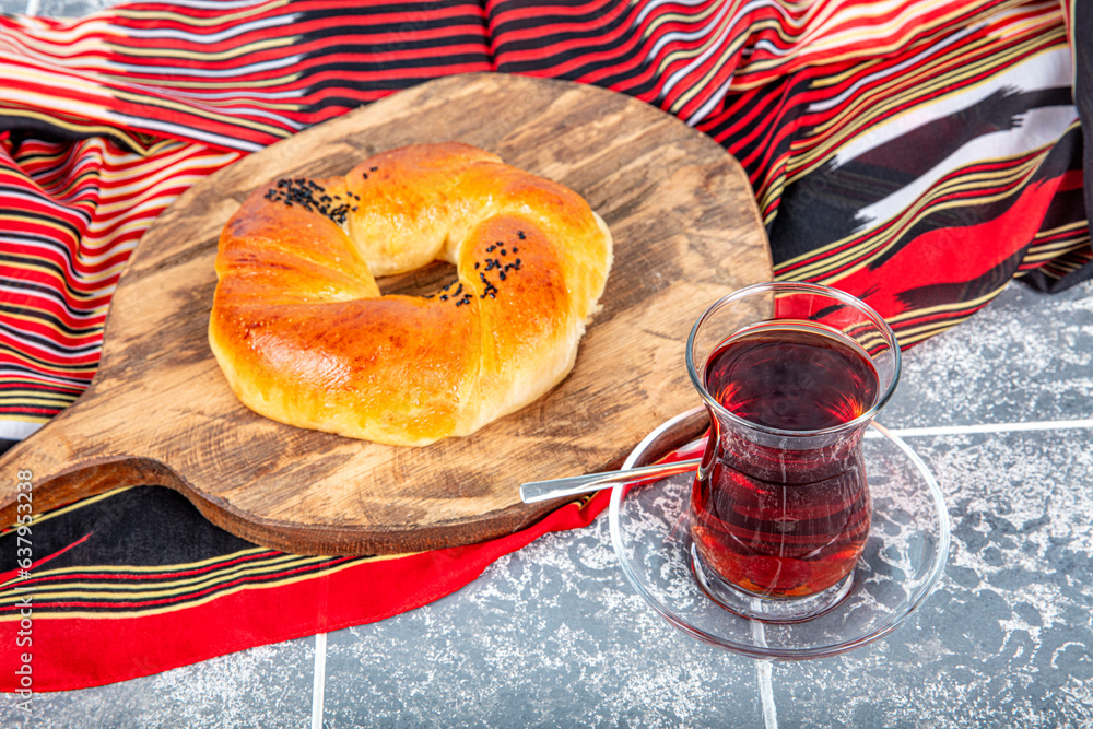 Turkish pastry product. Pastry on dark background. Local name sade ...