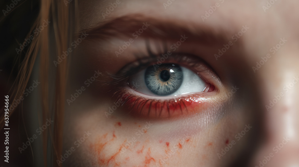 Super close-up of a blue eye with a beautiful patterned pupil. There ...