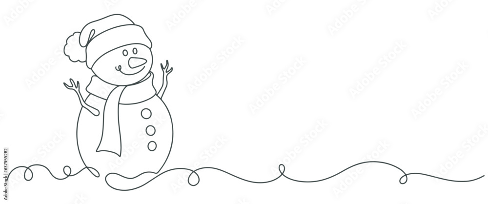 Snowman line art style vector illustration Stock Vector | Adobe Stock