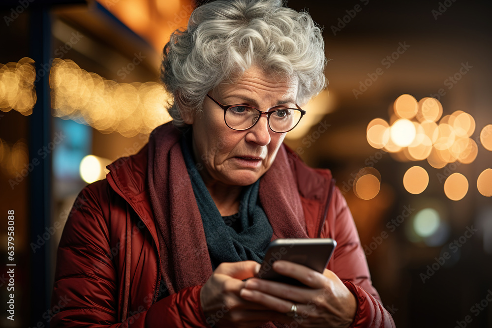 Older woman handling a smart phone, looking frustrated. Concept of ...