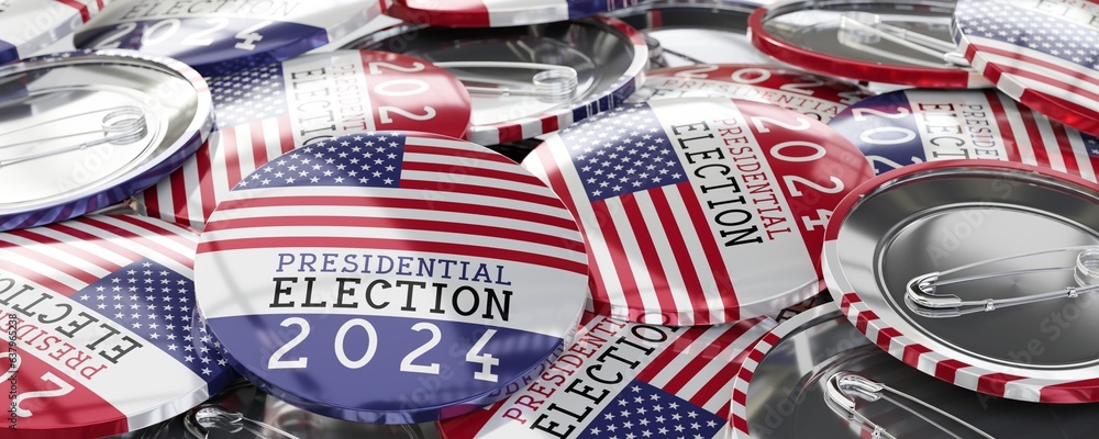 USA presidential election in 2024 - round badges - 3D illustration ...