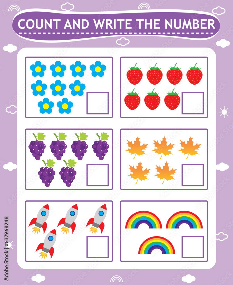 Count and Write the Number, Math Worksheet for Kids Stock Vector ...