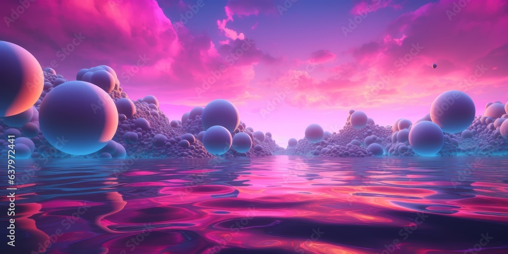 Fantasy surreal pink and blue sunset landscape. sunset pink sea with ...