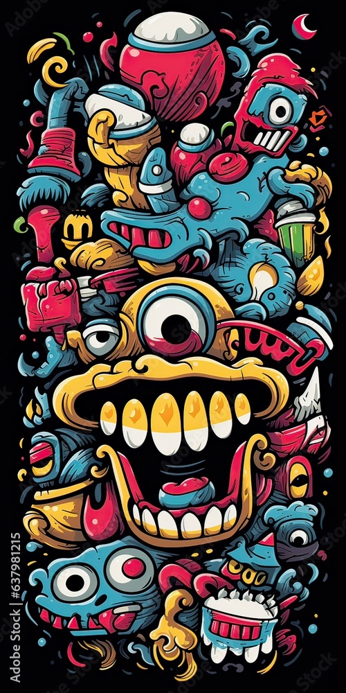 zoom painting, a colorful doodling design with lots of things in it ...