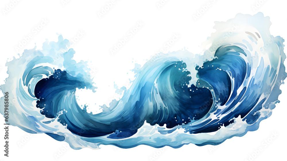blue watercolor paint wave on transparent background Stock Illustration ...
