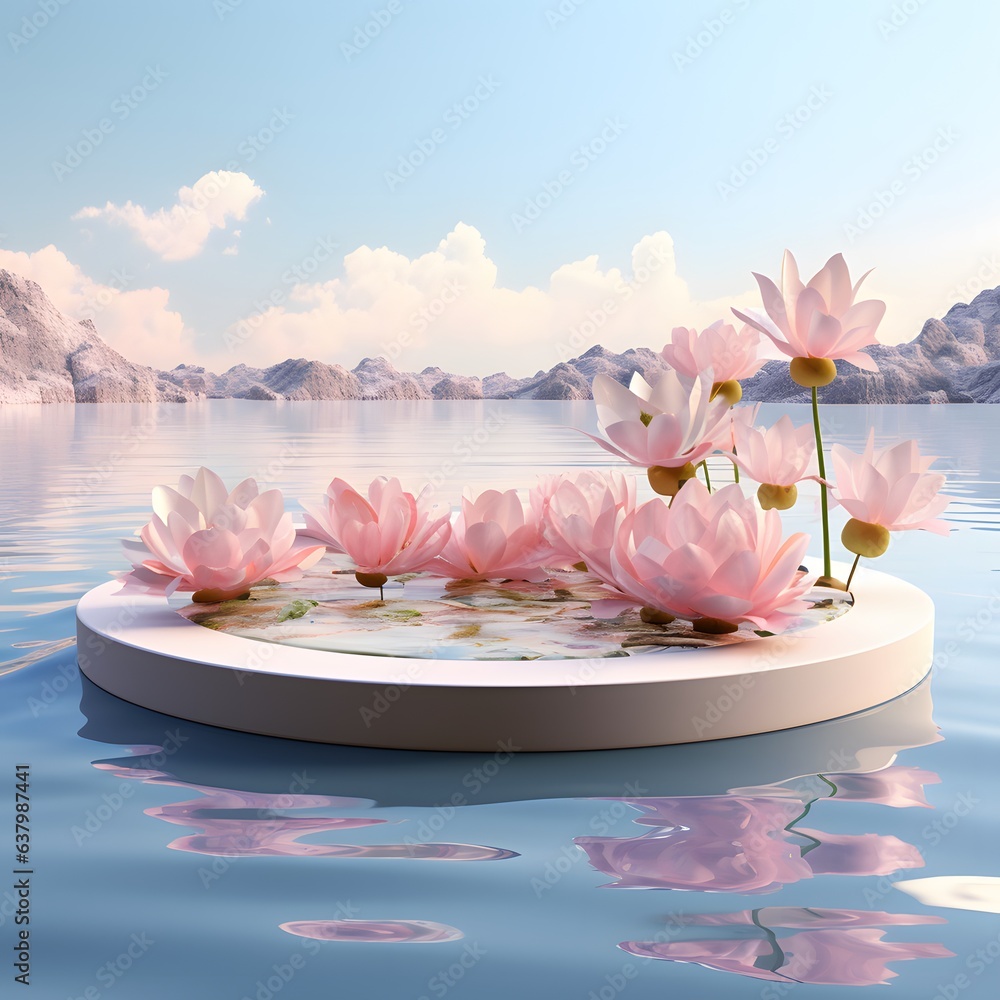 Lake surface, water ripples, flat cylindrical countertop, clean ...