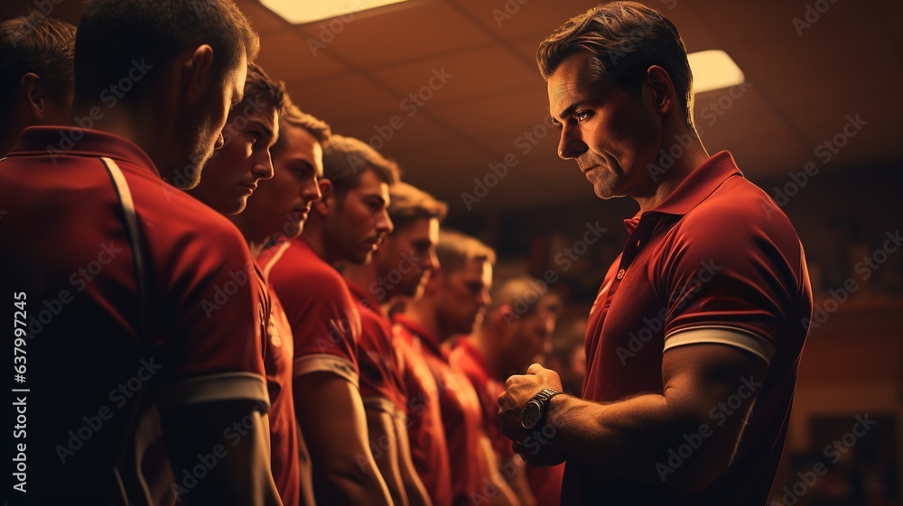 Coach Talking to Soccer Sports Team, Discussing Strategy and Tactics ...