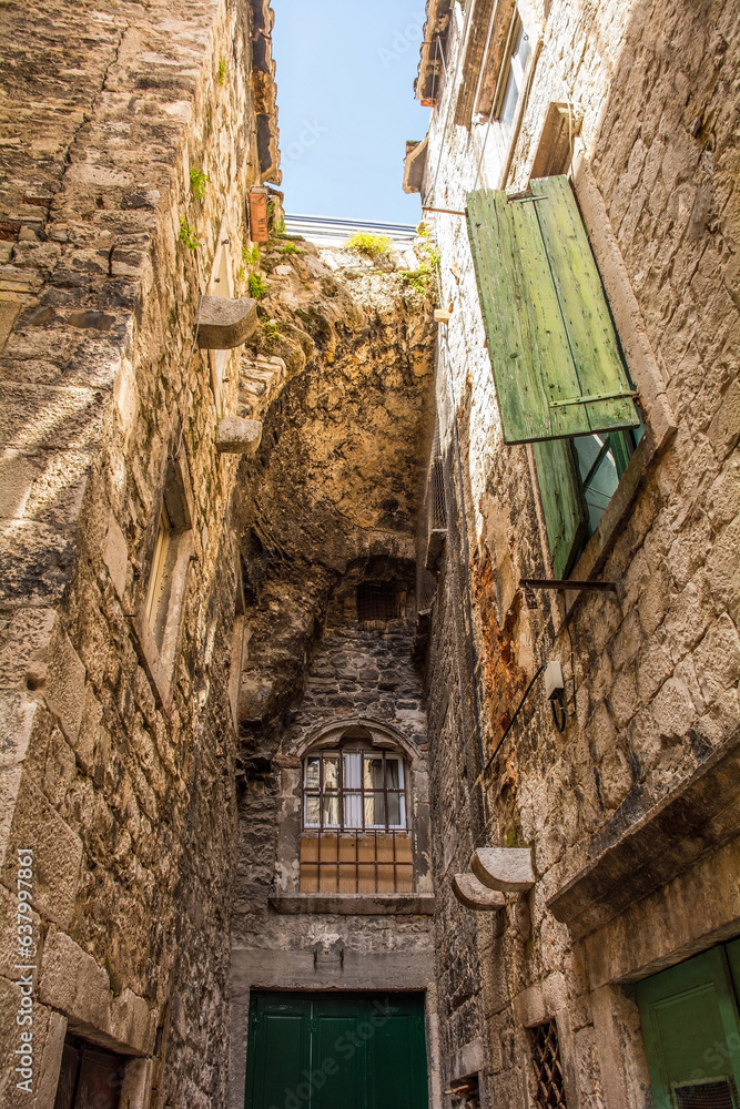 Historic residential buildings in the old centre of Split in Croatia ...