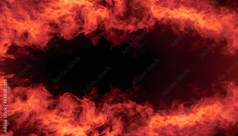 Fire in the fireplace. Black, red abstract background. Toned fiery red ...