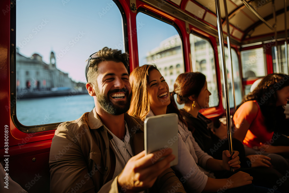 Tourists Capturing Landmarks on Open-Deck Bus Tour. Generative AI ...