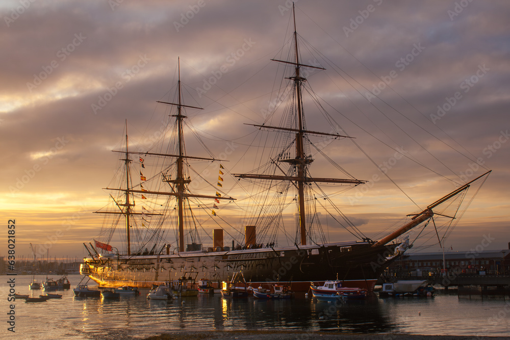 victorian, 1860, naval, moored, docked, solent, tourism, rigging, boat ...