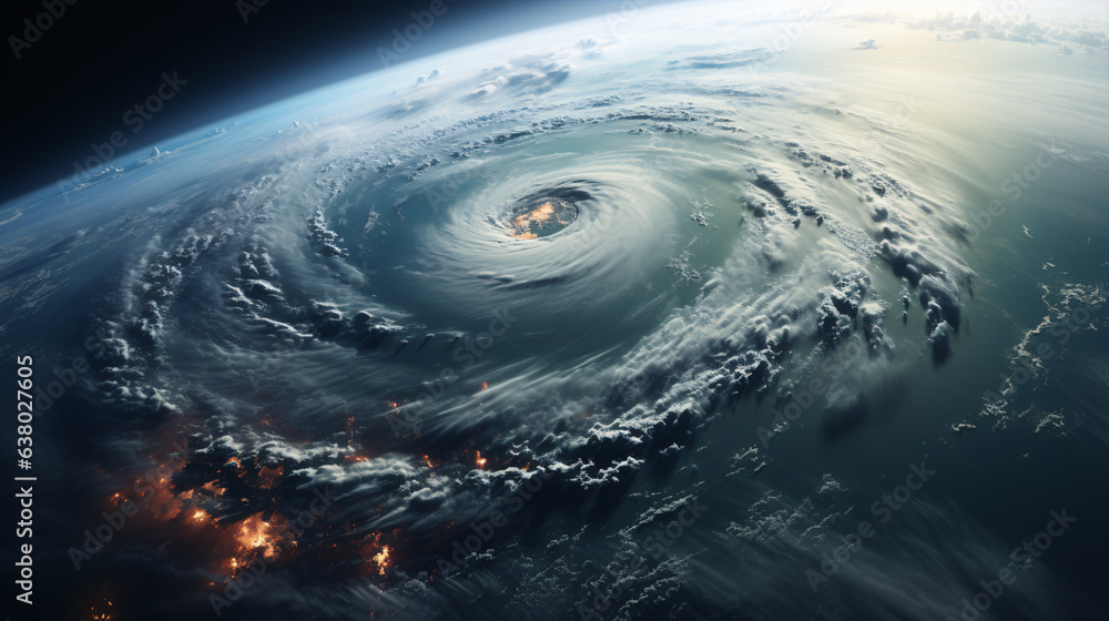 Hurricane from space. Satellite view. Super typhoon over the ocean. The ...